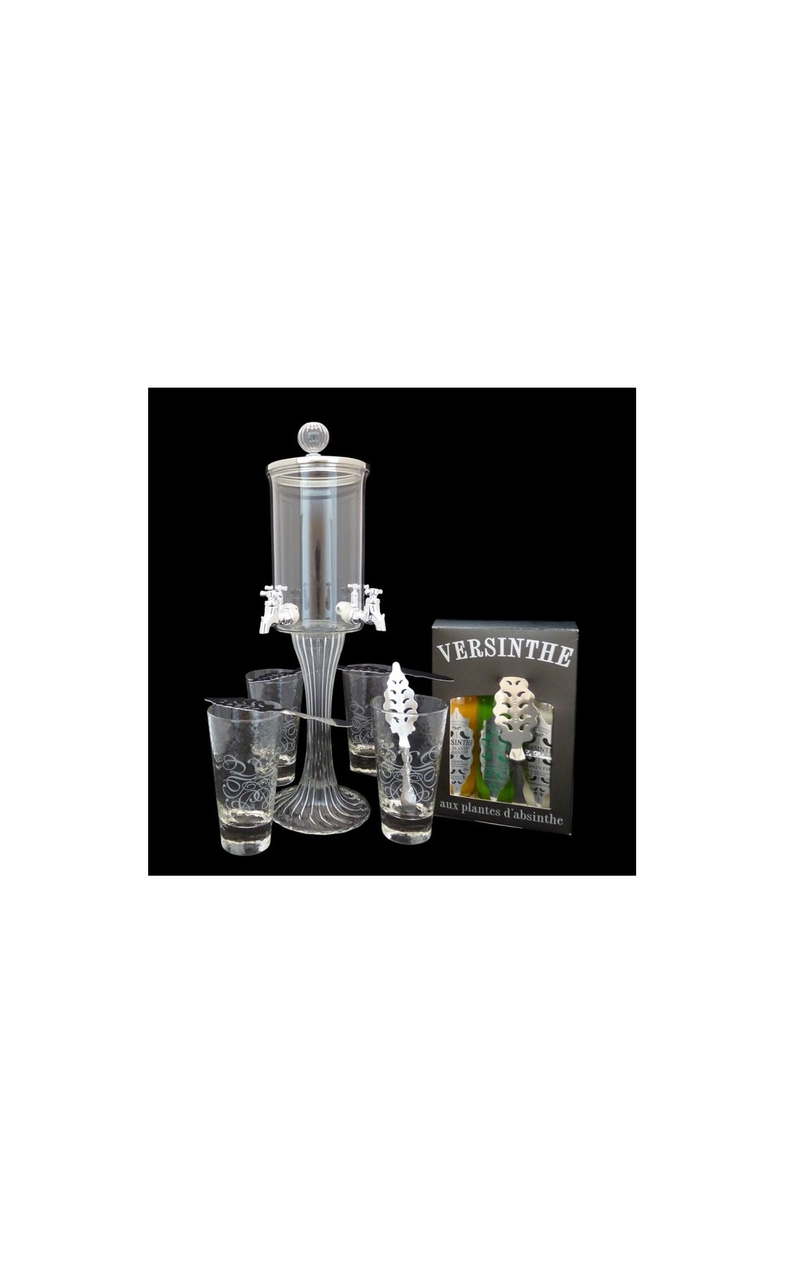Service Fontaine à absinthe 4 robinets Coffret 3 absinthes 10cl